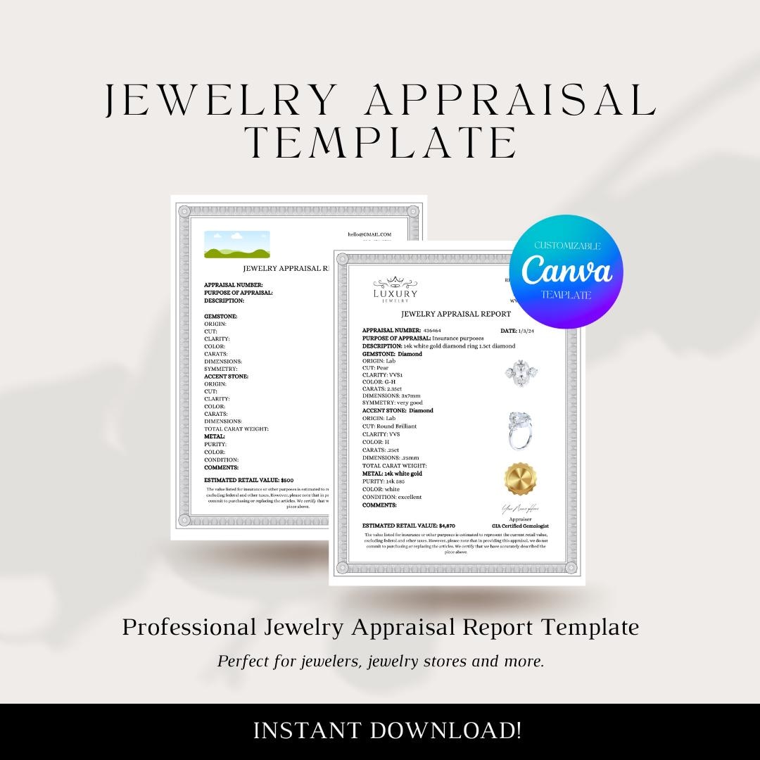 Jewelry Appraisal Form Template: Editable Canva Report (PDF) - Etsy