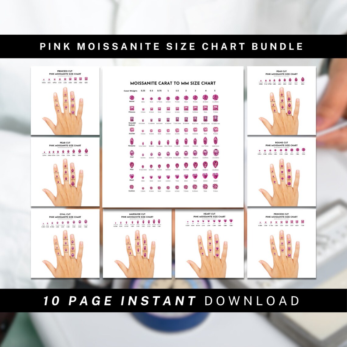 Pink Moissanite Carat Size Chart on Hand Carat to Millimeters ...