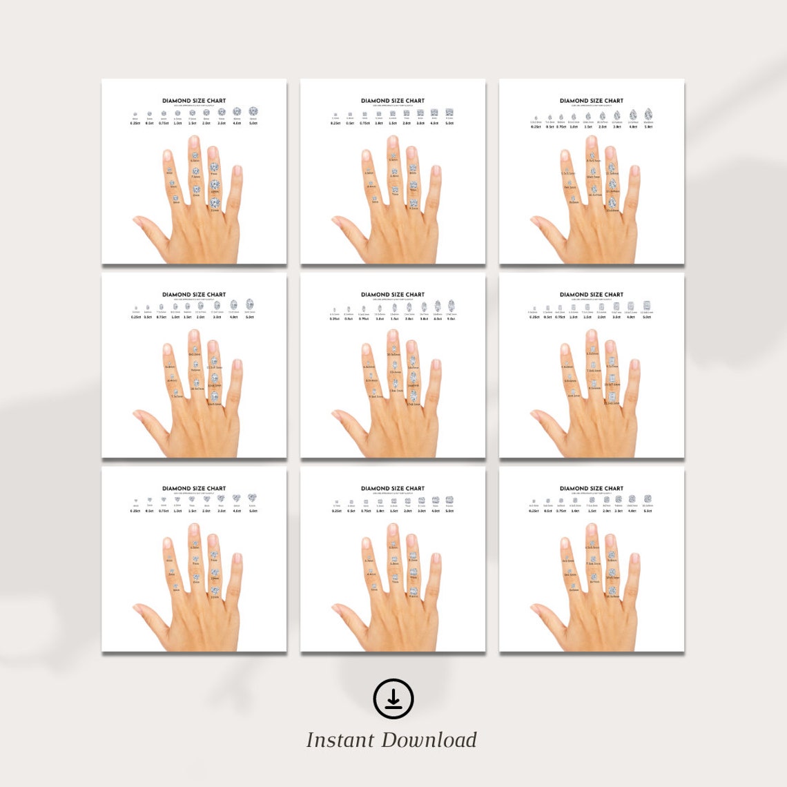 Printable Diamond Size Chart | Carat to Millimeter Conversion Guide ...