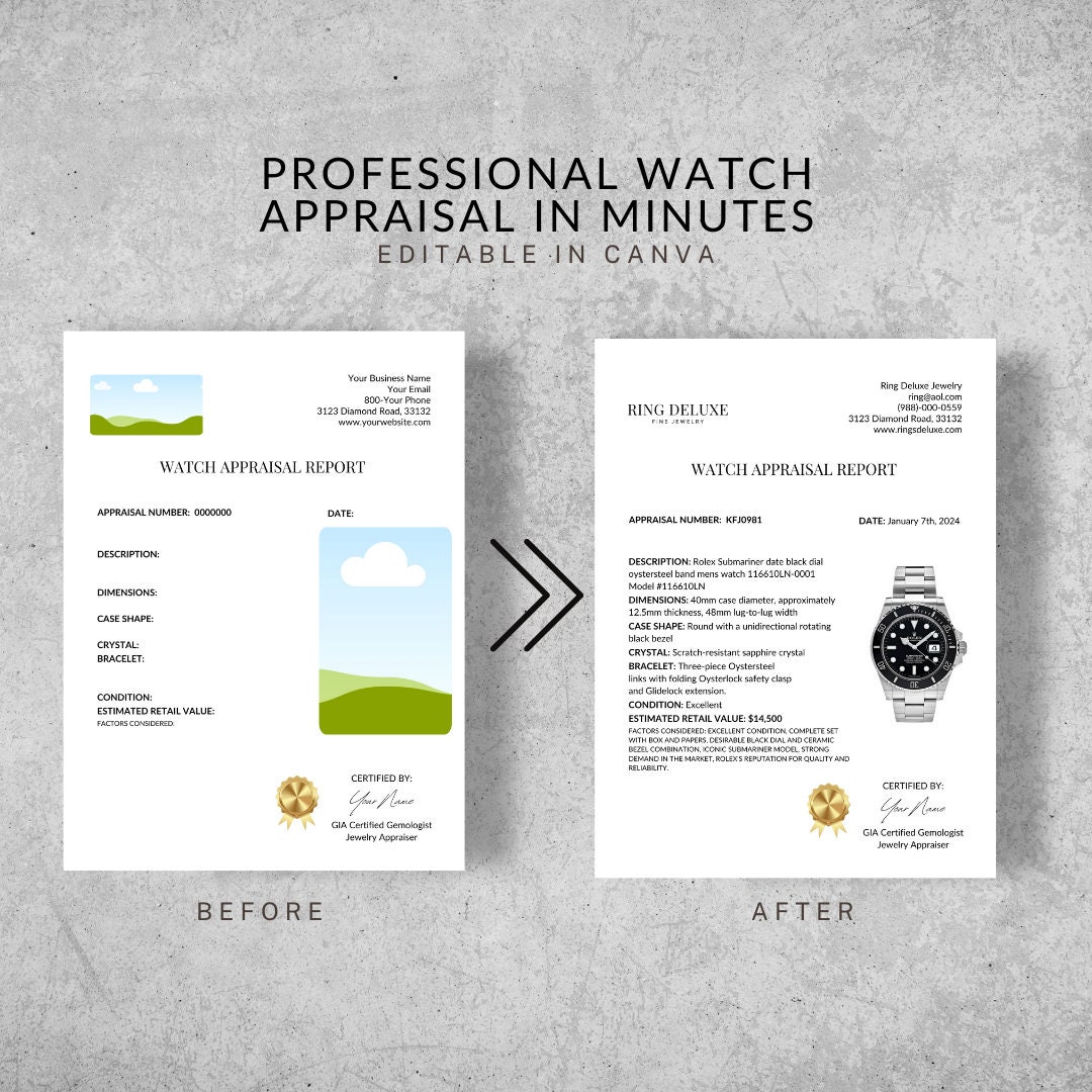 Rolex Watch Appraisal Printable Template PDF Re-usable Templates for ...