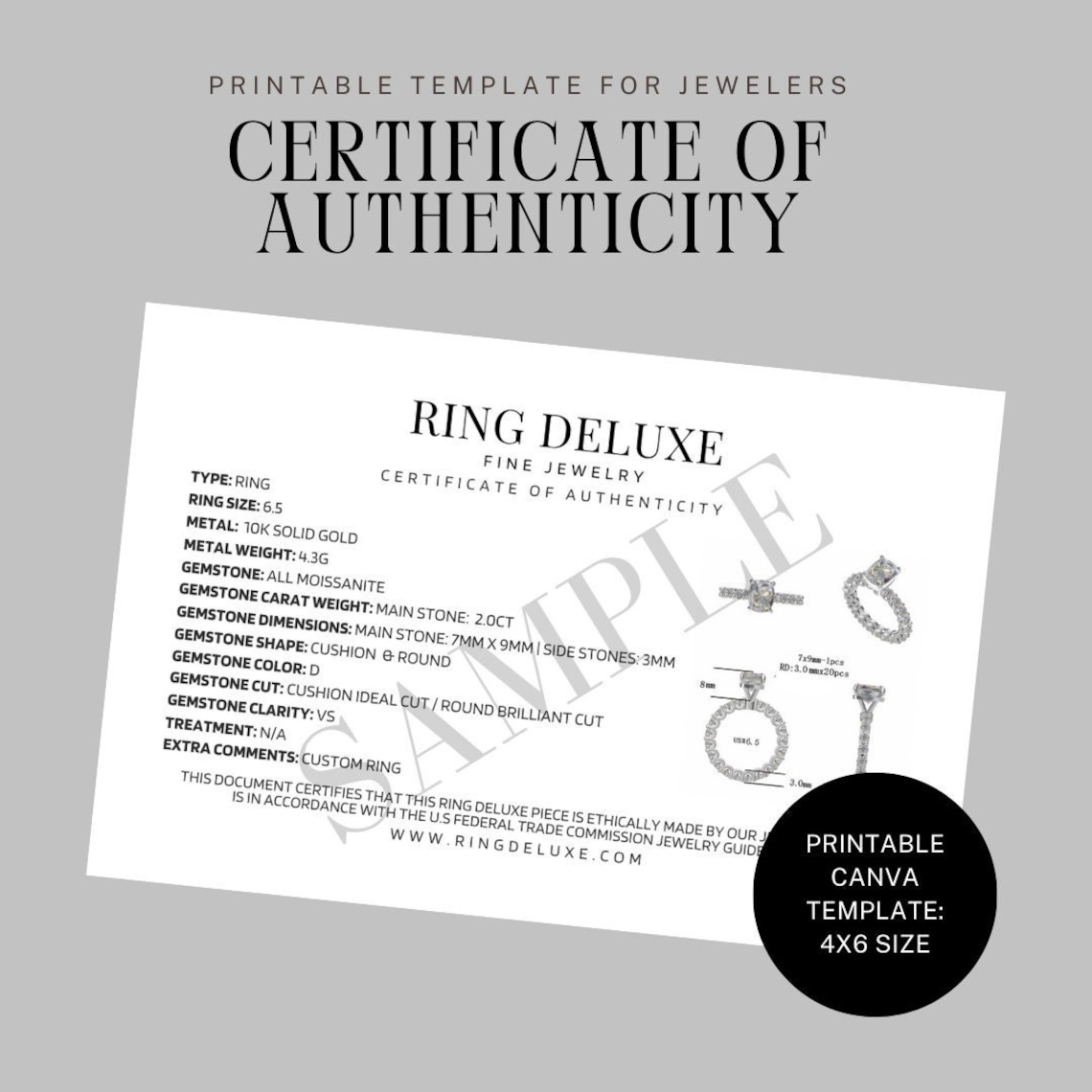 Customizable Engagement Ring Certificate of Authenticity Canva Template ...