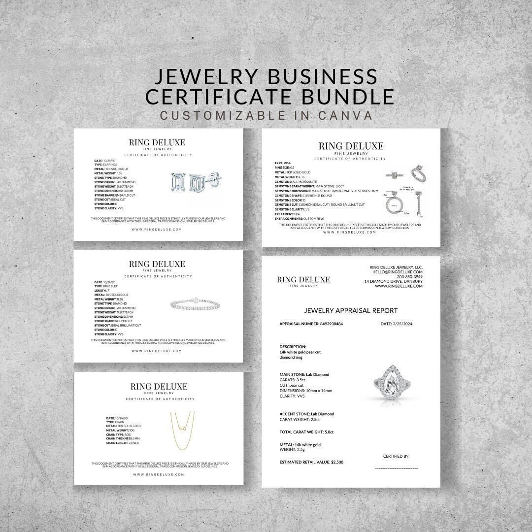 Jewelry Certificate Template Bundle Jewelry Appraisal Jewelry Certificate of Authenticity ...