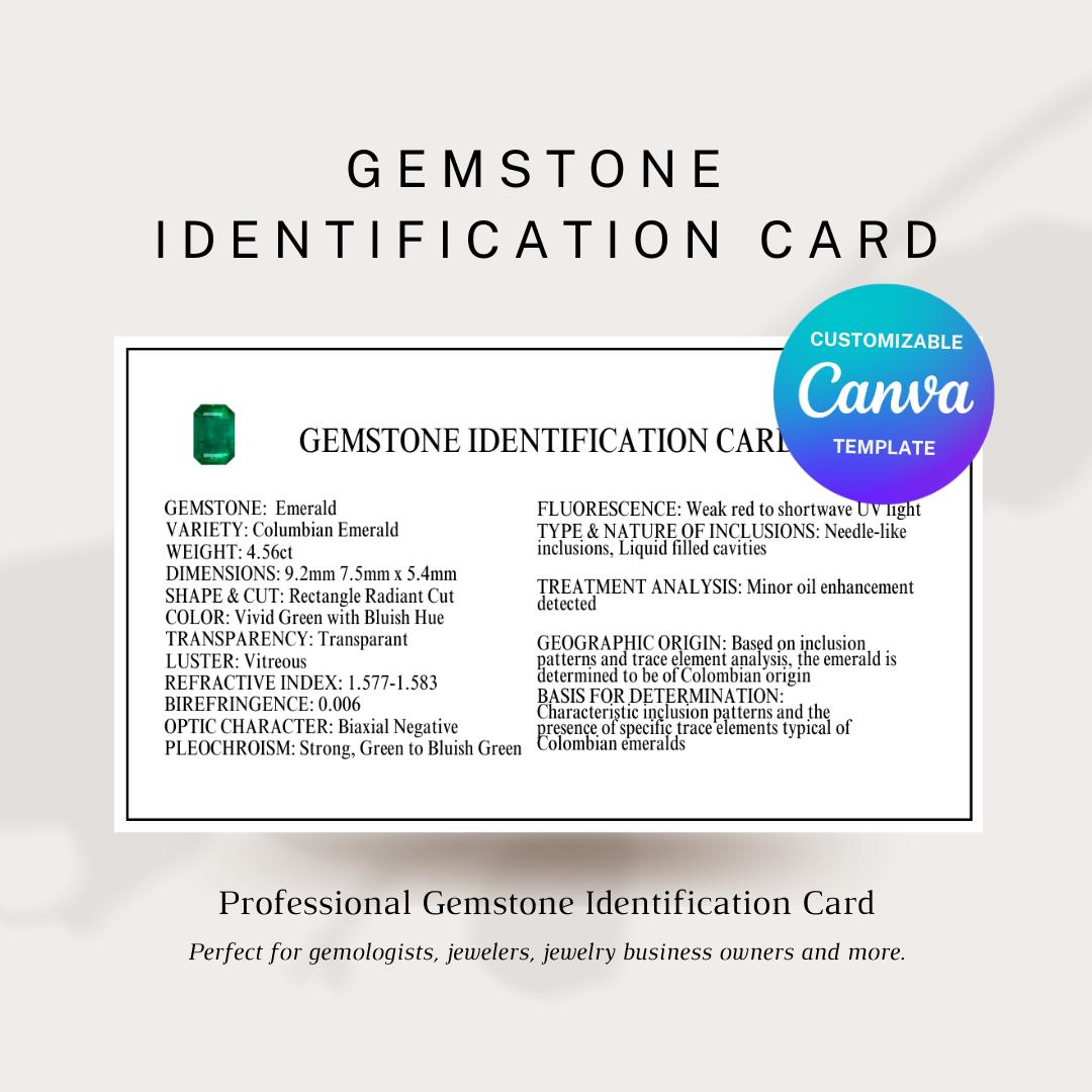 Gemstone Identification Card Template | Editable Canva & PDF | Jewelry ...