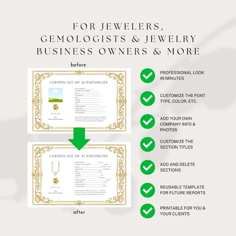 Jewelry Certificate Template Bundle | Designers, Jewelry Business ...