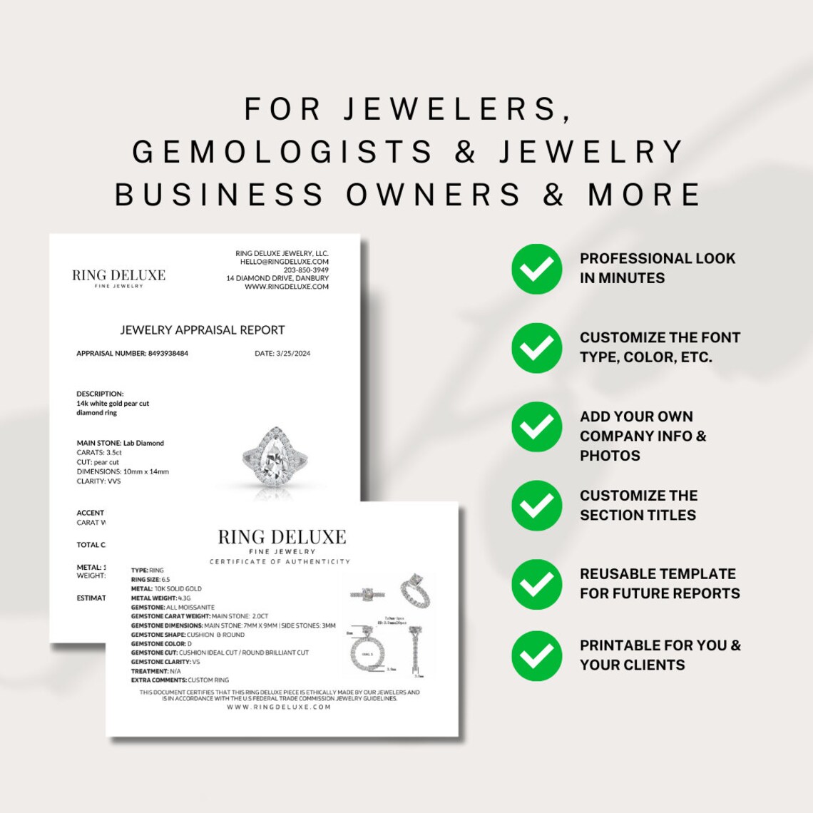Jewelry Certificate Template Bundle: Appraisal & Authenticity ...