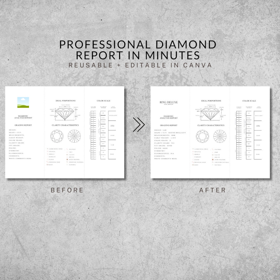 Diamond Report Trifold Template Customizable Diamond Grading Analysis ...