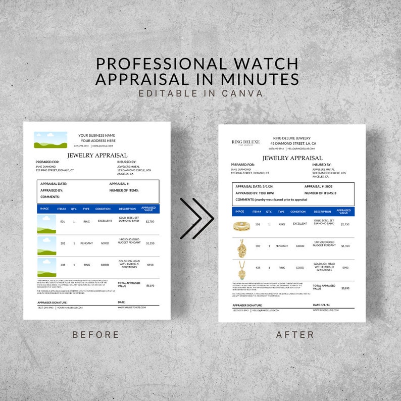 Multi-item Jewelry Appraisal Template PDF Re-usable Templates for ...