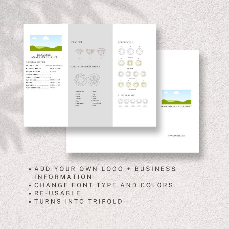 Diamond Grading Trifold Template Reusable, Customizable Canva Diamond ...