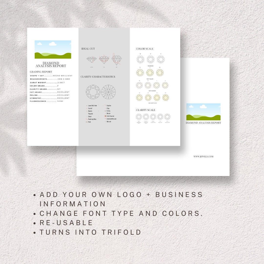 Diamond Grading Trifold Template Reusable, Customizable Canva Diamond ...