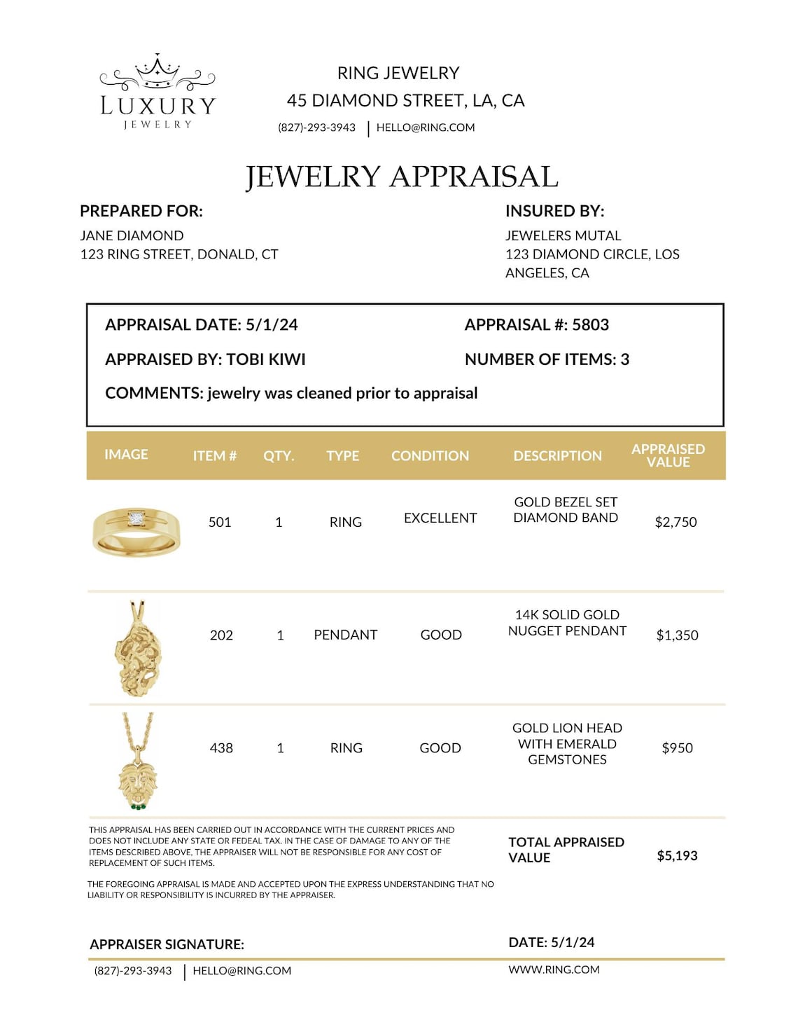 Jewelry Appraisal Template: Professional Report, Editable in Canva (PDF ...