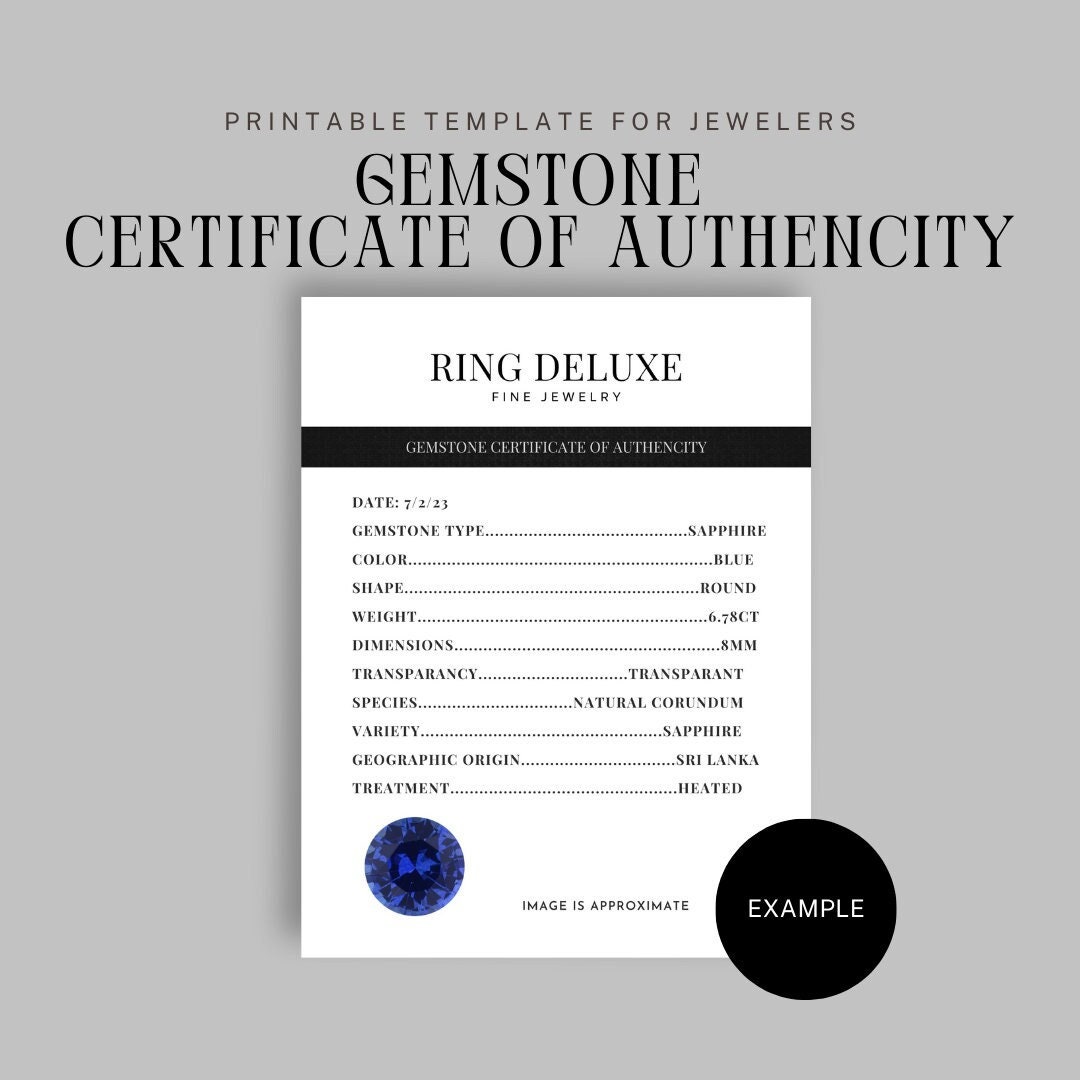 Gemstone Certificate of Authenticity Template Jewelry - Etsy