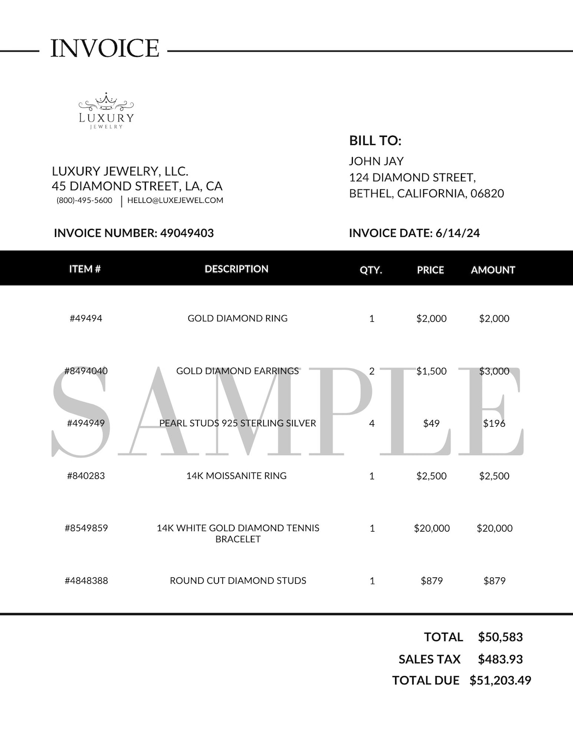 Jewelry Invoice Template PDF | Jewelry Business, Jewelers, Gemologists ...