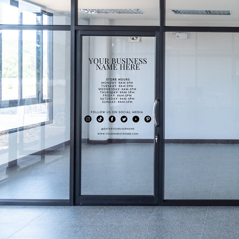 Custom Business Sign Template, Custom Business Hours Door Window Sign ...