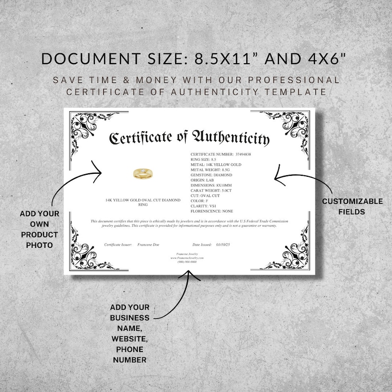 Certificate of Authenticity Templates for Diamond Jewelry ...