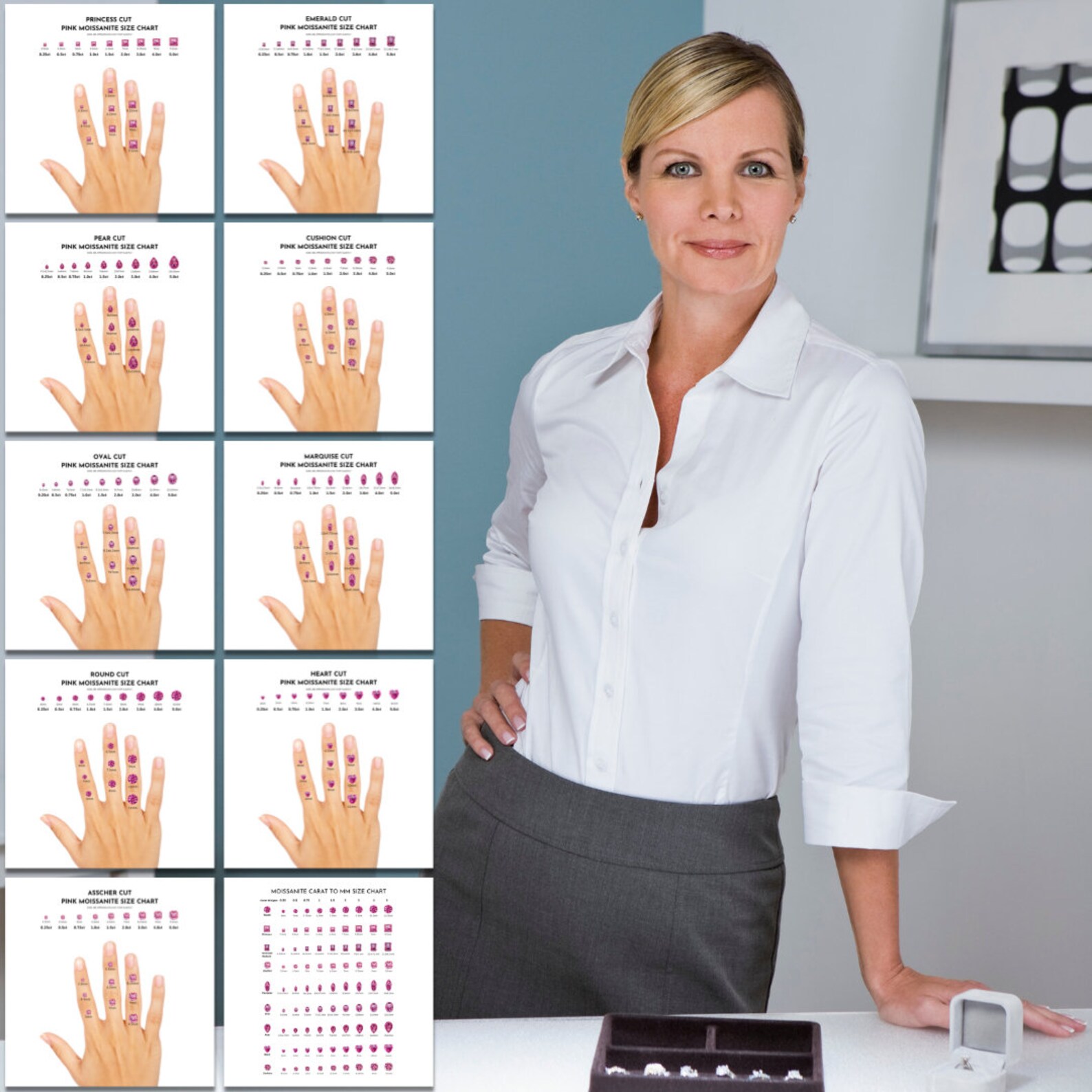 Pink Moissanite Carat Size Chart on Hand Carat to Millimeters ...