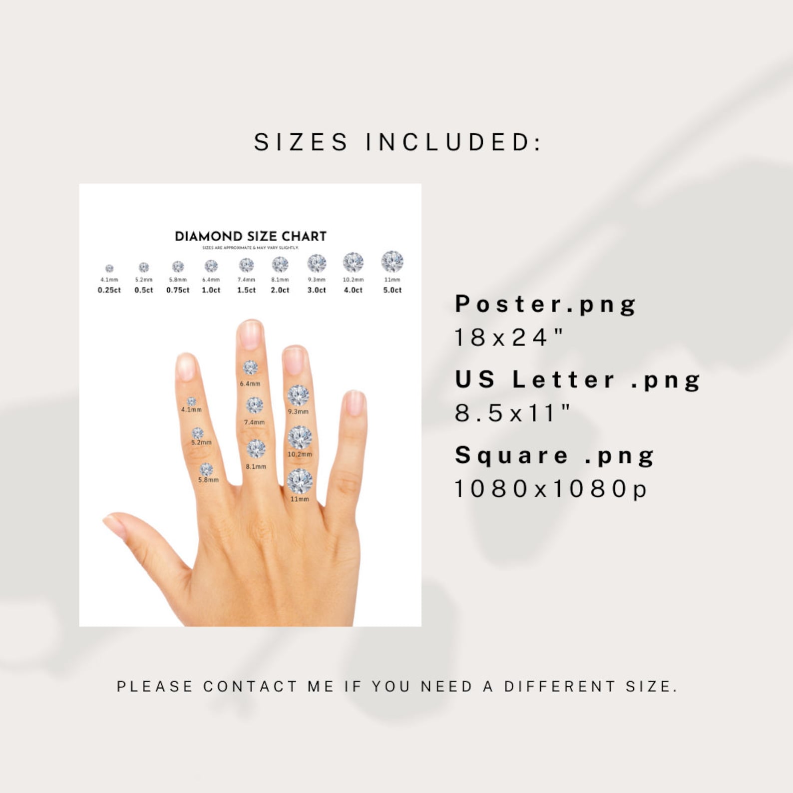 Printable Diamond Size Chart | Carat to Millimeter Conversion Guide ...