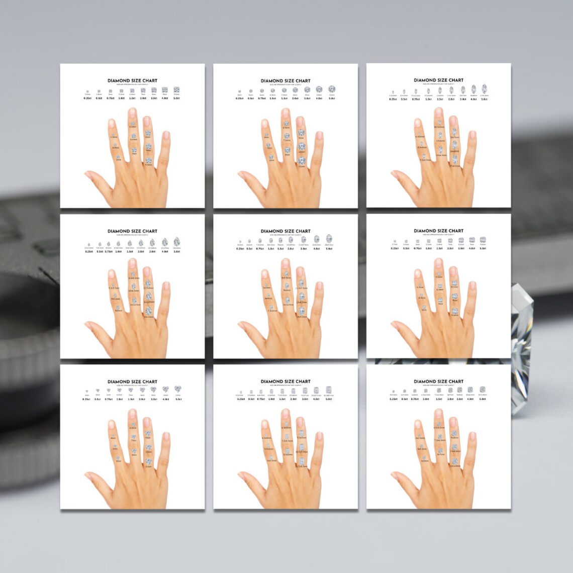 Diamond Carat Size Chart Bundle: Gemstone Conversion for Jewelers ...