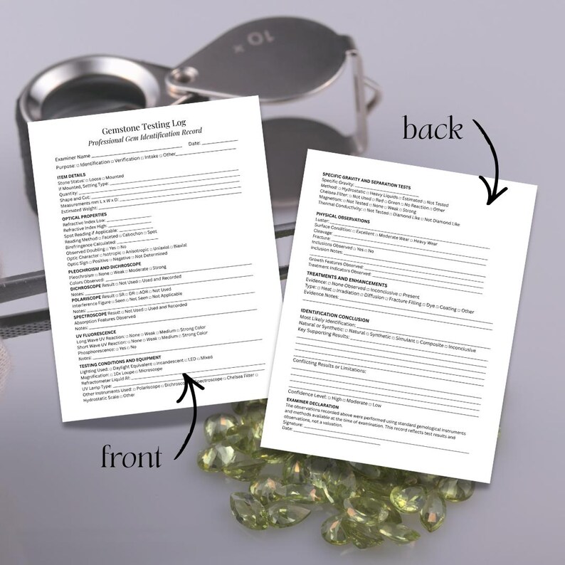 Gemstone Testing Log Printable PDF Professional Gem Identification Form ...