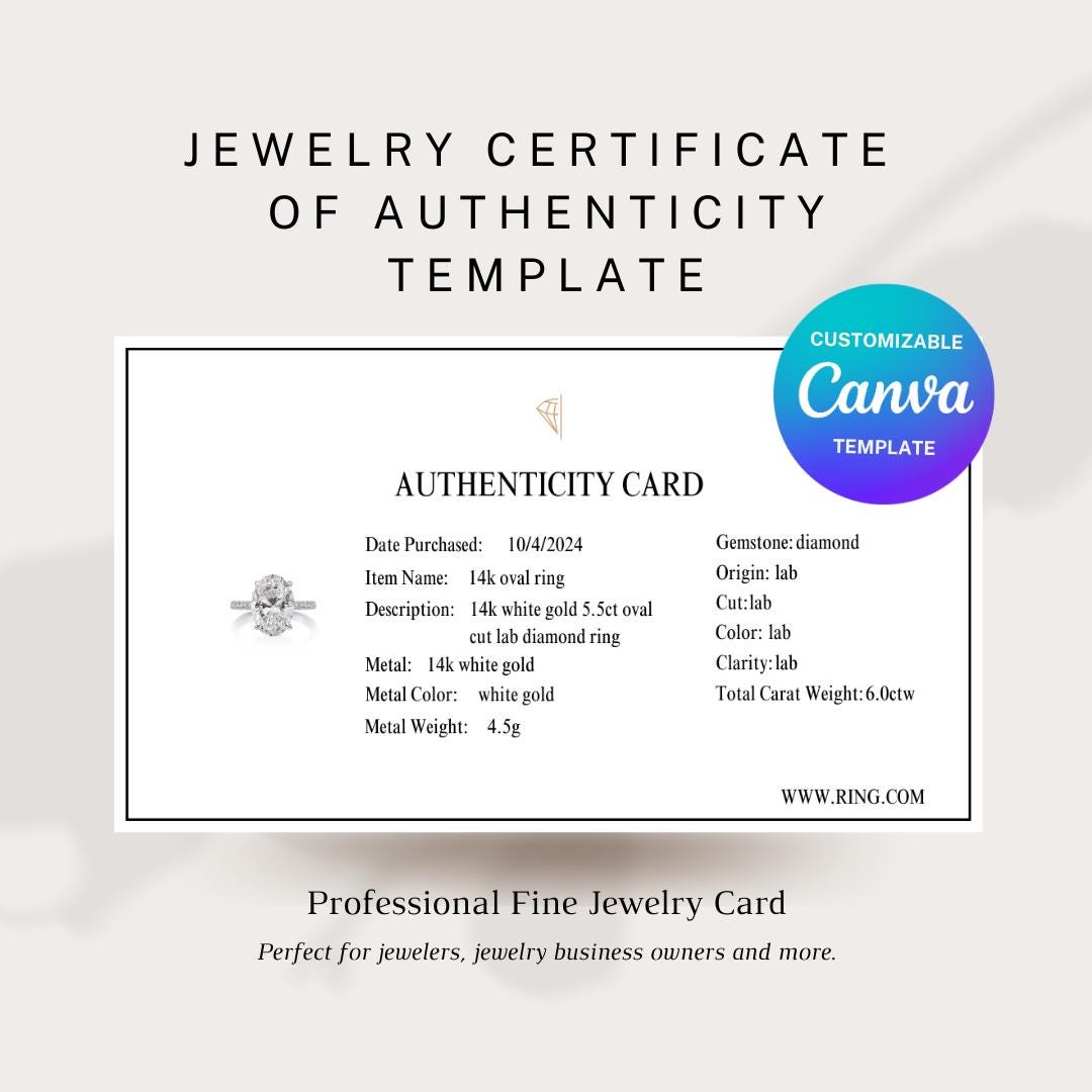 Jewelry Authenticity Certificate Template: Fine Jewelry Business (canva ...