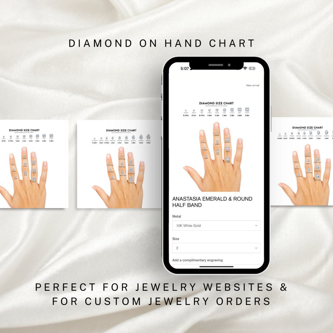 Diamond Size Chart on Real Hand | Carat to Millimeters Gemstone ...
