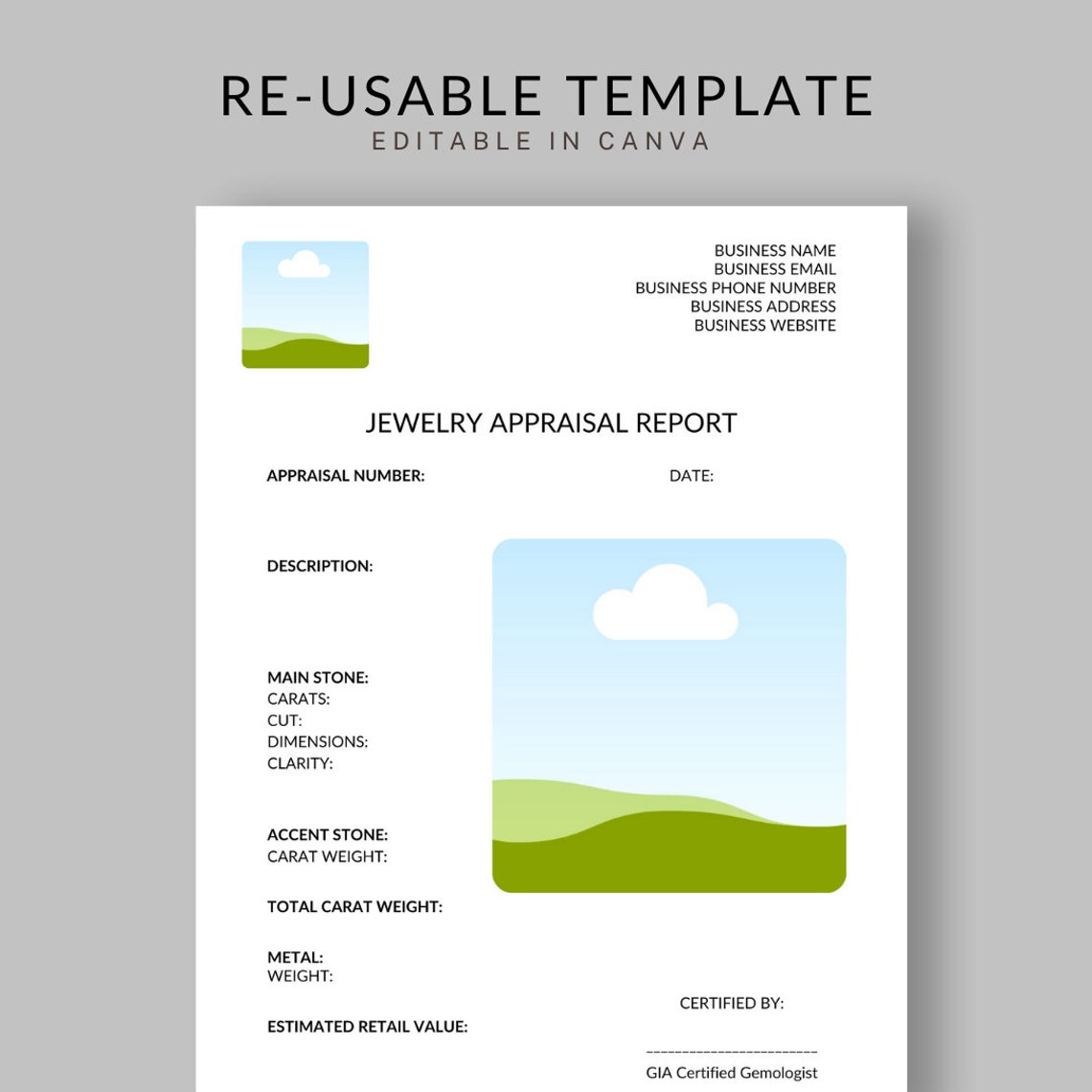 Jewelry Appraisal Report Template: Customizable Canva Printable - Etsy