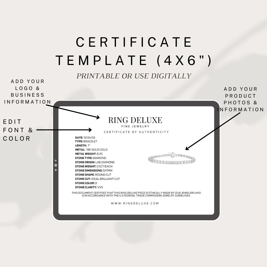 Jewelry Certificate Template Bundle: Appraisal & Authenticity ...