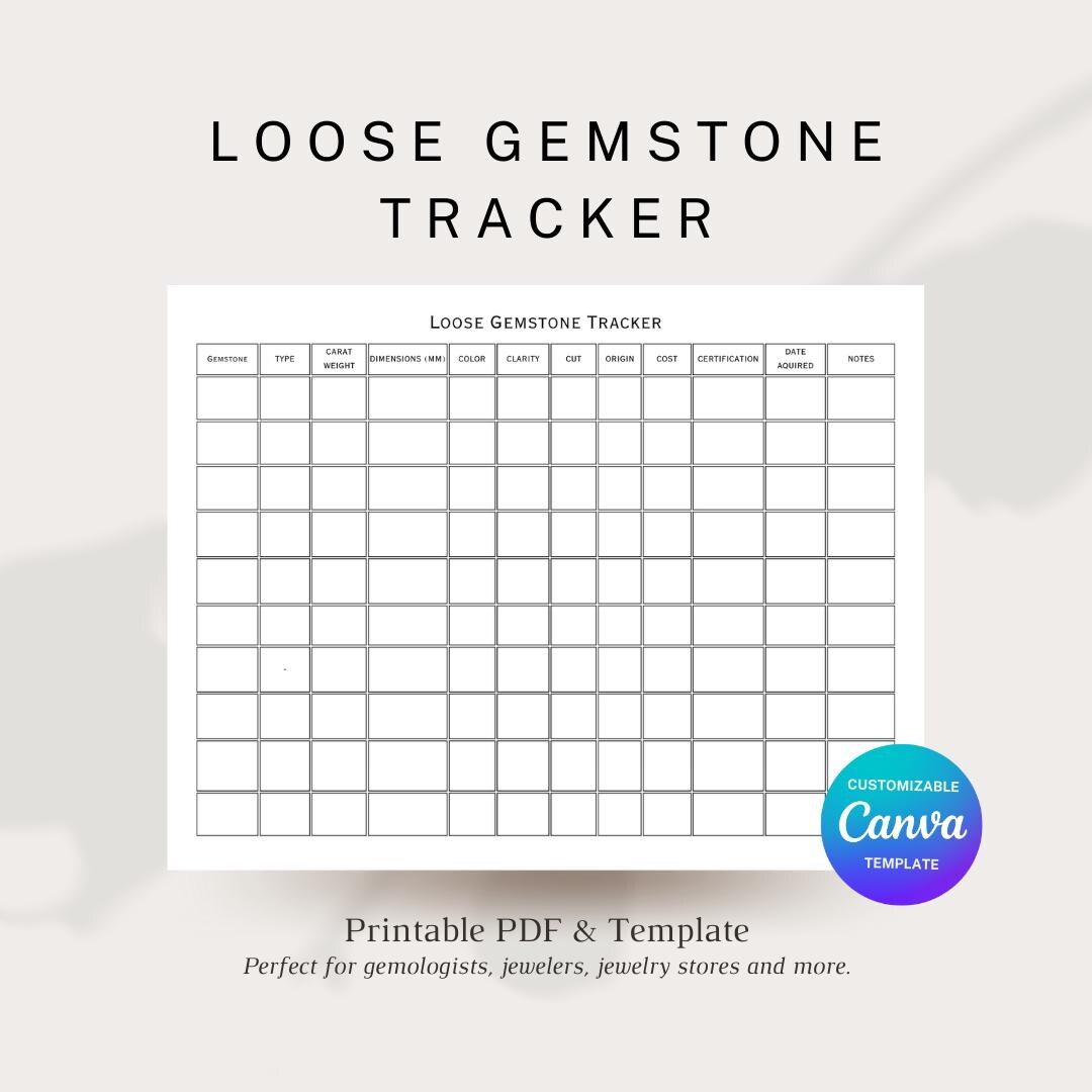 Loose Gemstone Tracker Printable PDF Template | Gemologist Tools ...