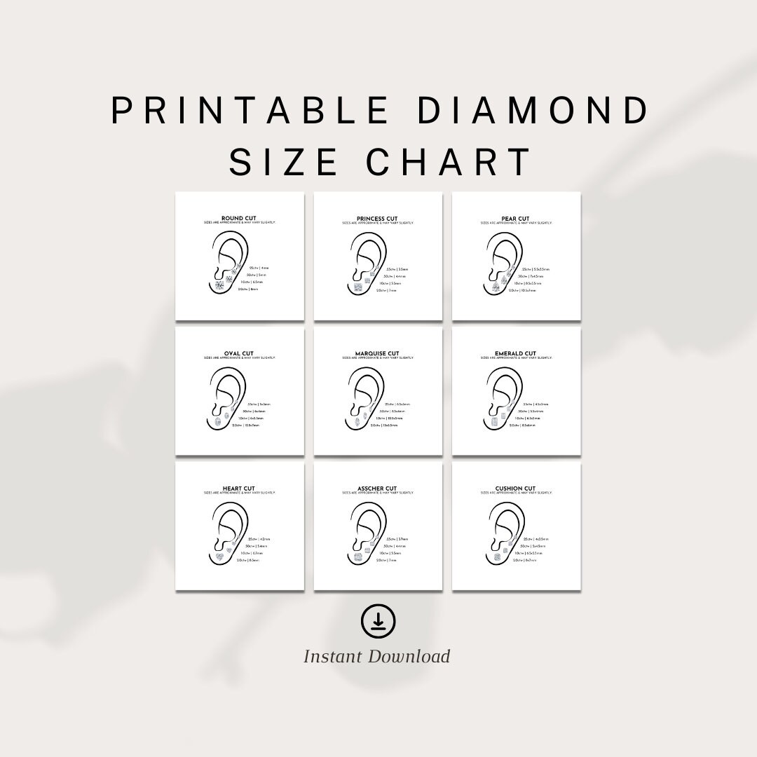 Diamond Earring Size Chart Printable: Carat to Mm Conversion (1080x1080 ...