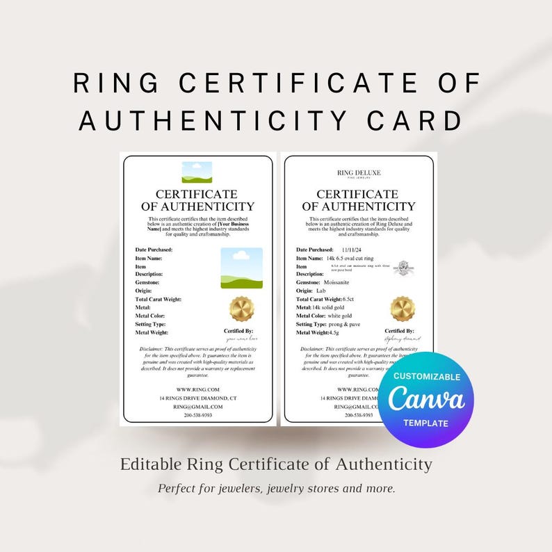 Certificate of Authenticity Card, Engagement Ring Certificate of ...