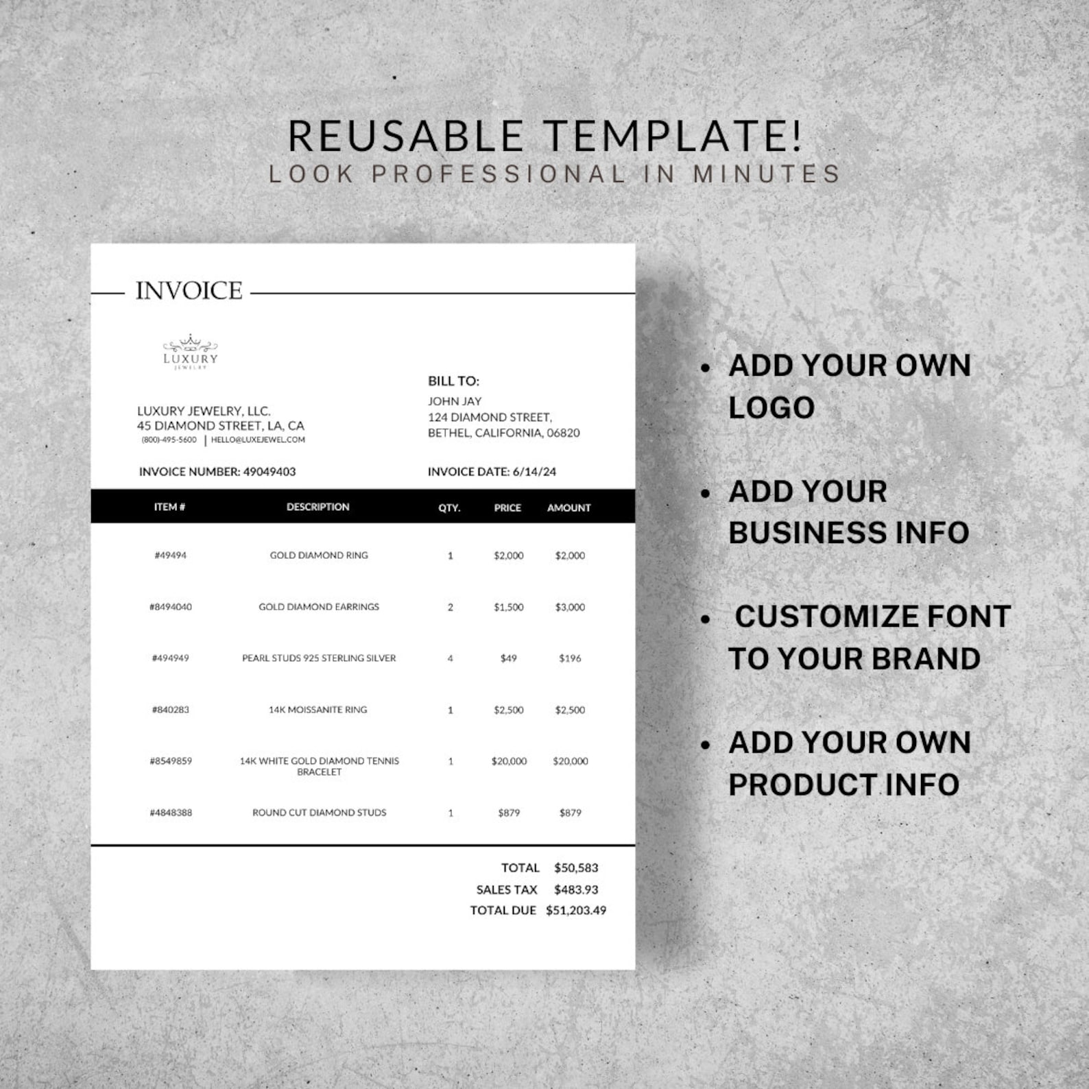 Jewelry Invoice Template PDF | Jewelry Business, Jewelers, Gemologists ...