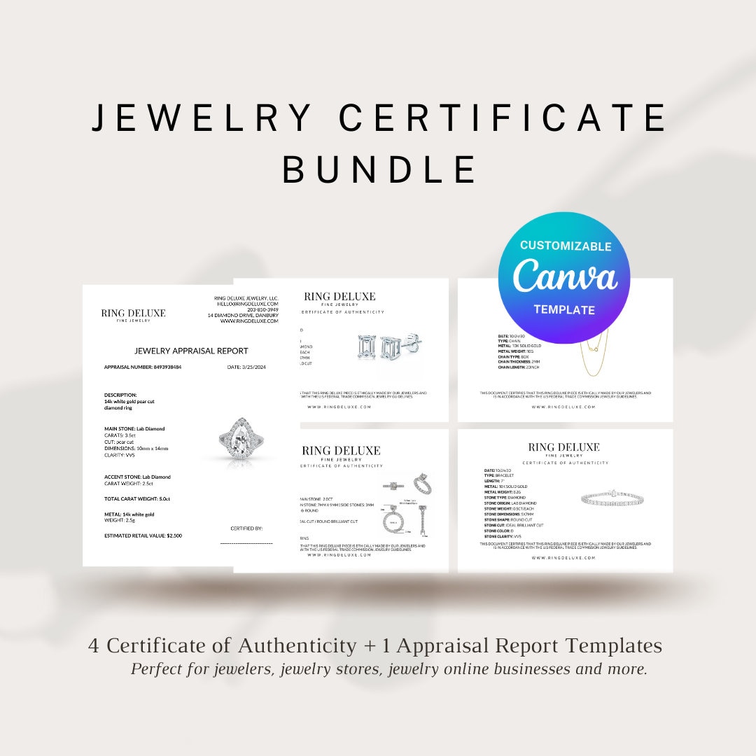 Jewelry Certificate Template Bundle: Appraisal & Authenticity ...