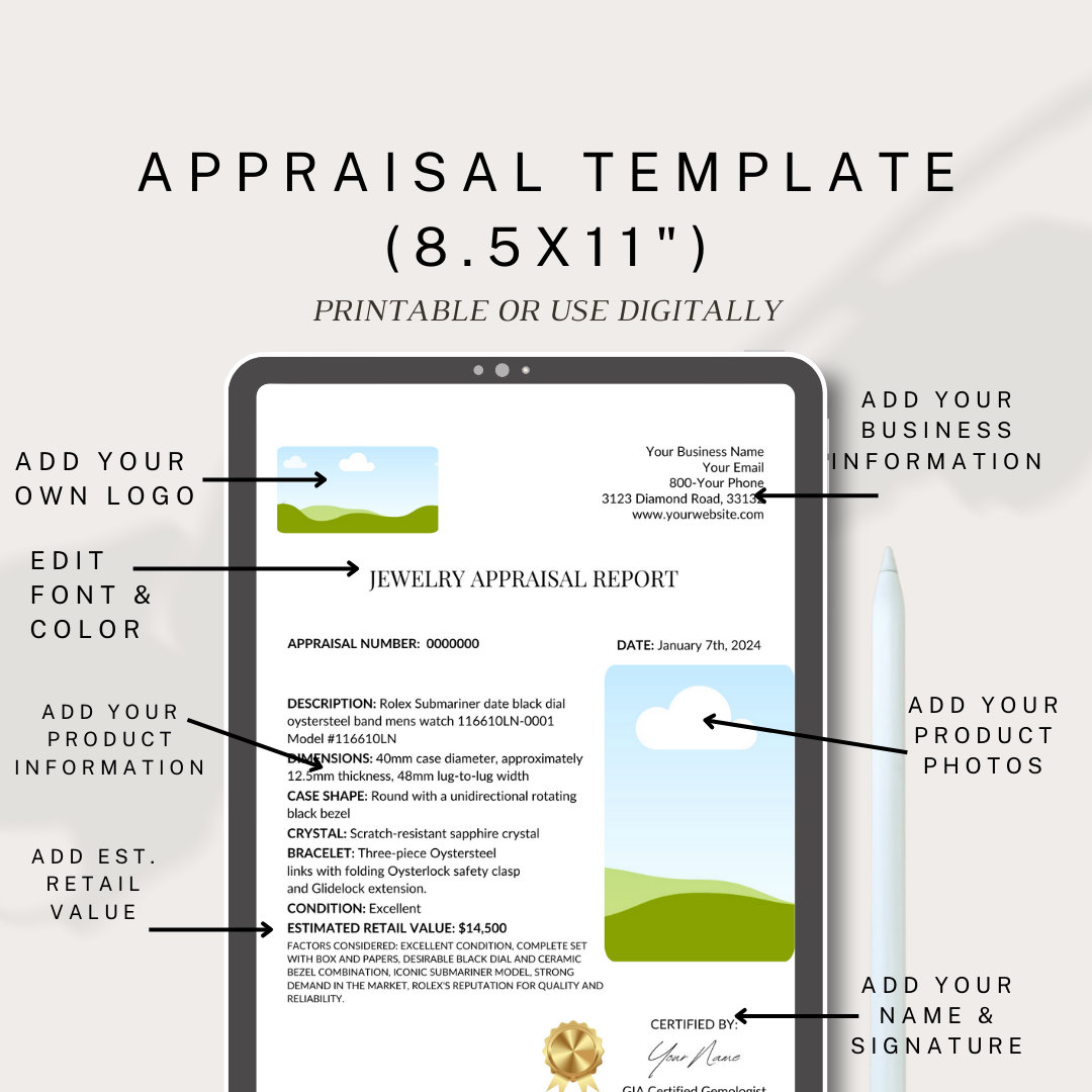 Rolex Watch Appraisal Printable Template PDF Re-usable Templates for ...