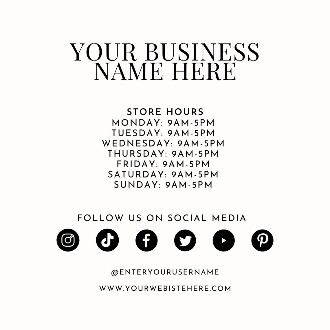 Custom Business Hours Sign Template (printable) - Etsy