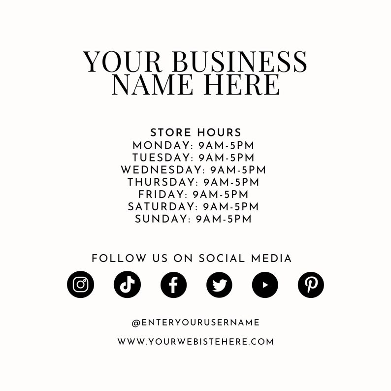 Custom Business Hours Sign Template (printable) - Etsy