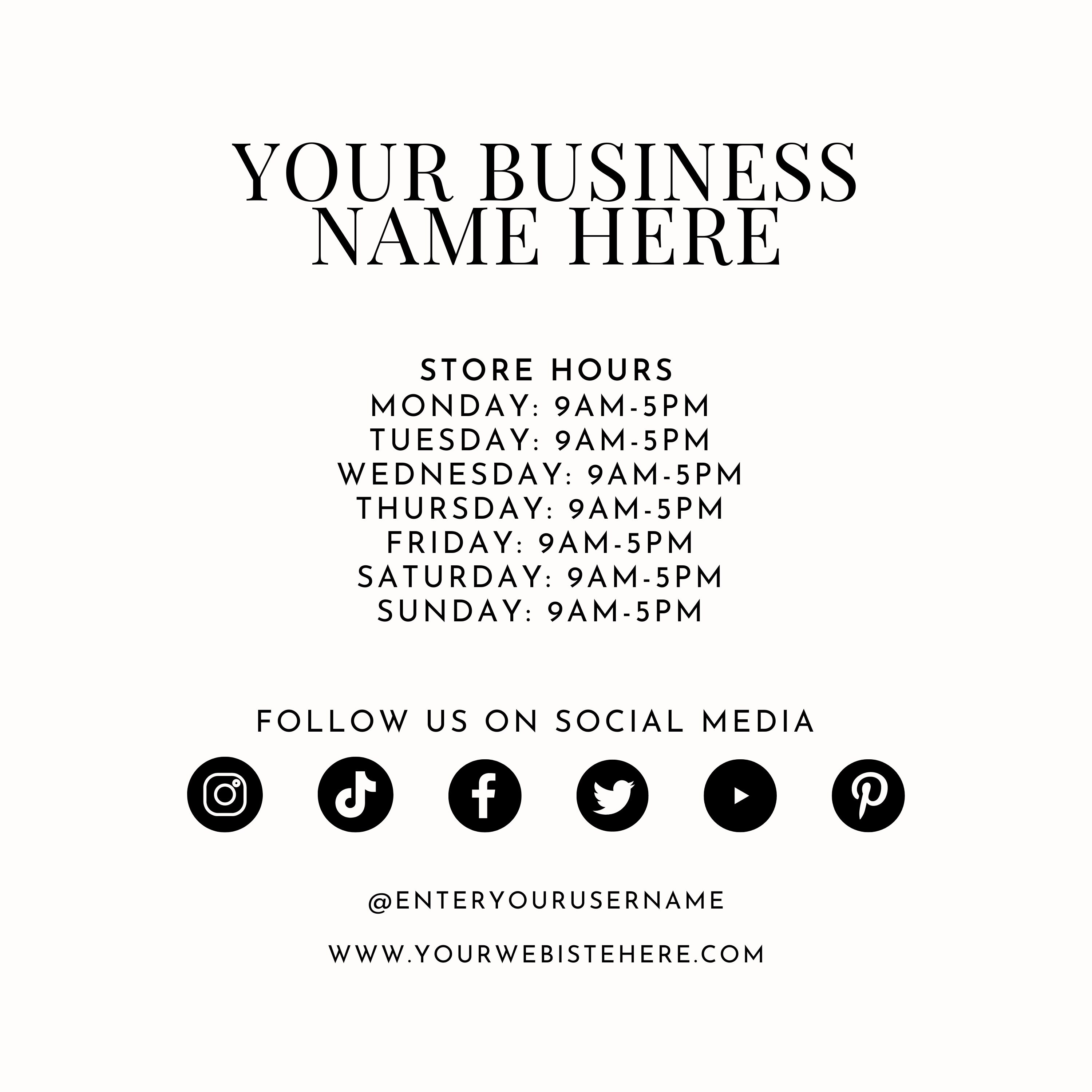 Custom Business Hours Sign Template (printable) - Etsy