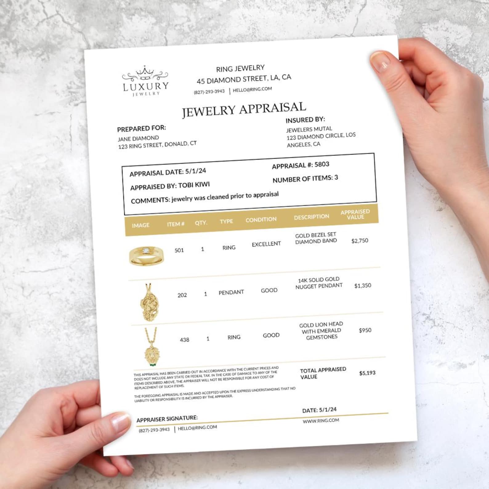 Jewelry Appraisal Template: Professional Report, Editable in Canva (PDF ...
