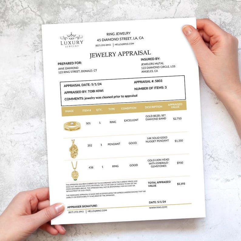 Jewelry Appraisal Template: Professional Report, Editable in Canva (PDF ...