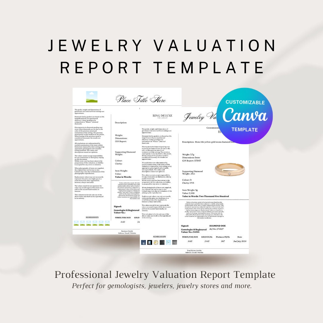 Jewelry Valuation Template | Editable Appraisal for Rings, Necklaces ...