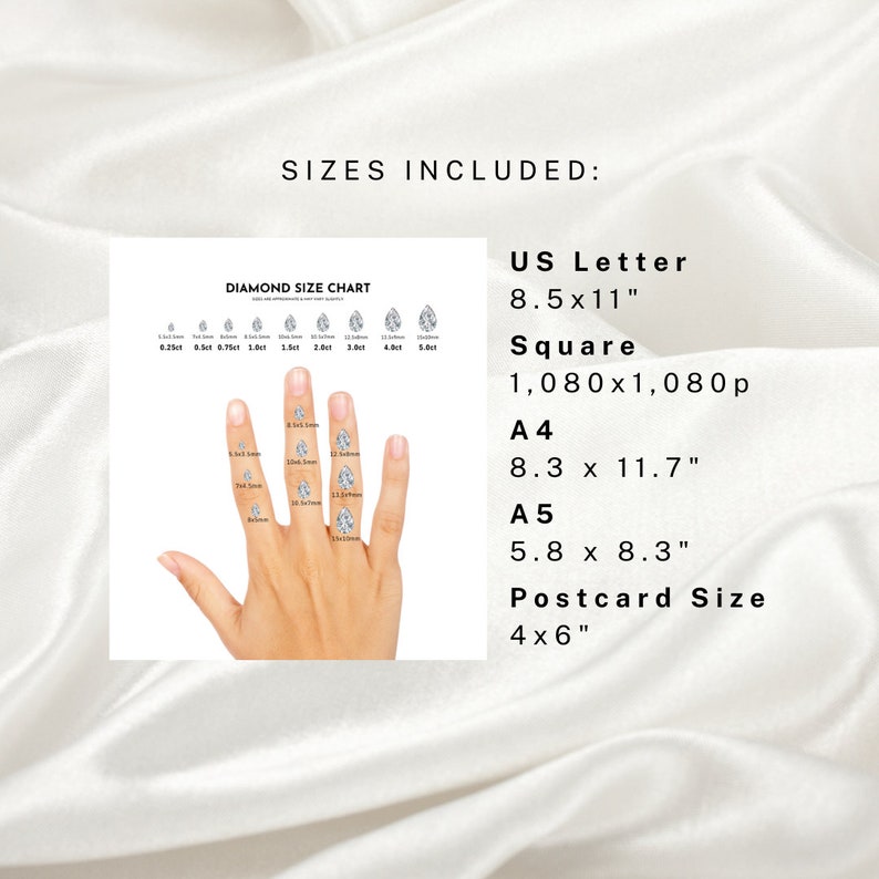 Diamond Size Chart on Real Hand Carat to Millimeters Gemstone ...