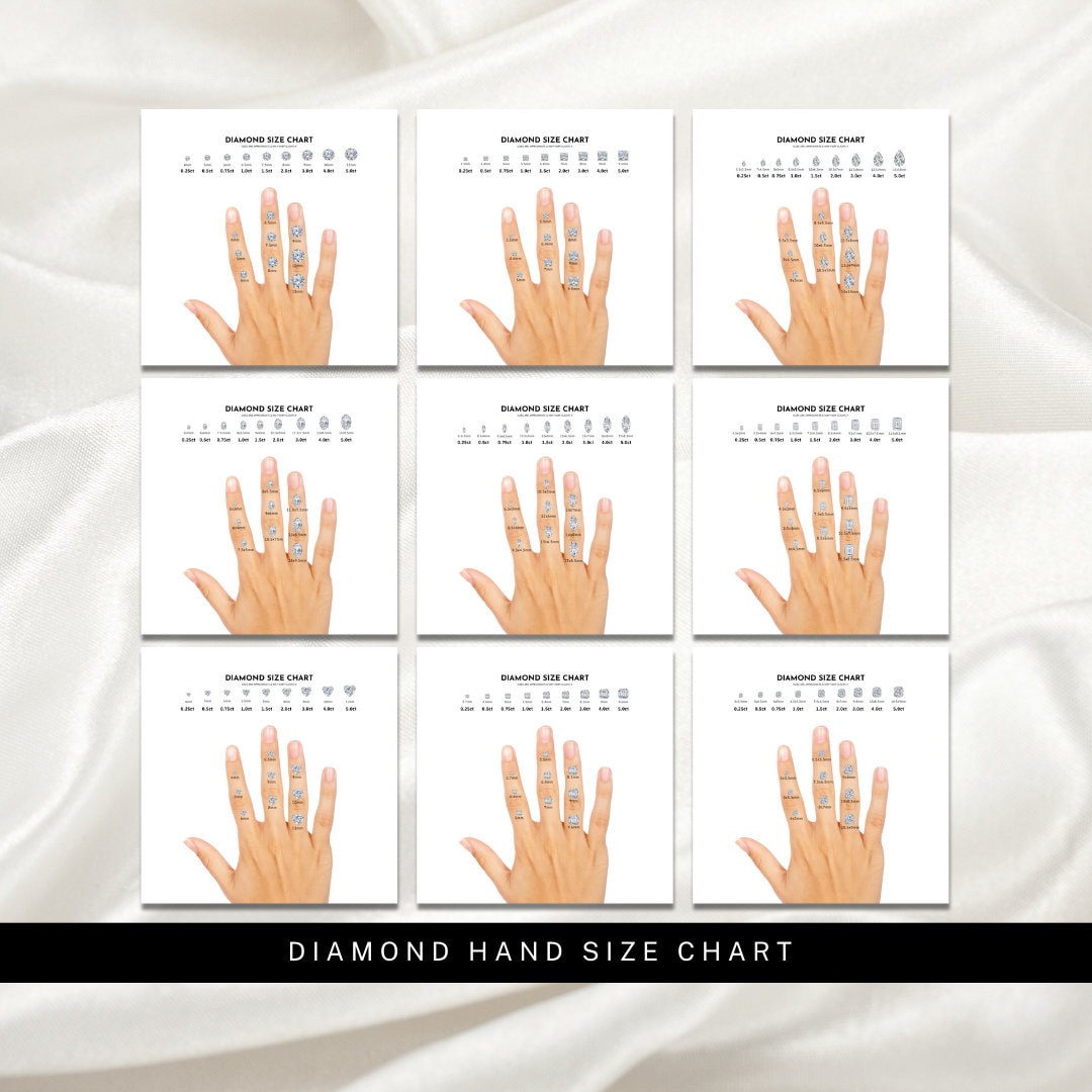 Diamond Size Chart on Real Hand | Carat to Millimeters Gemstone ...