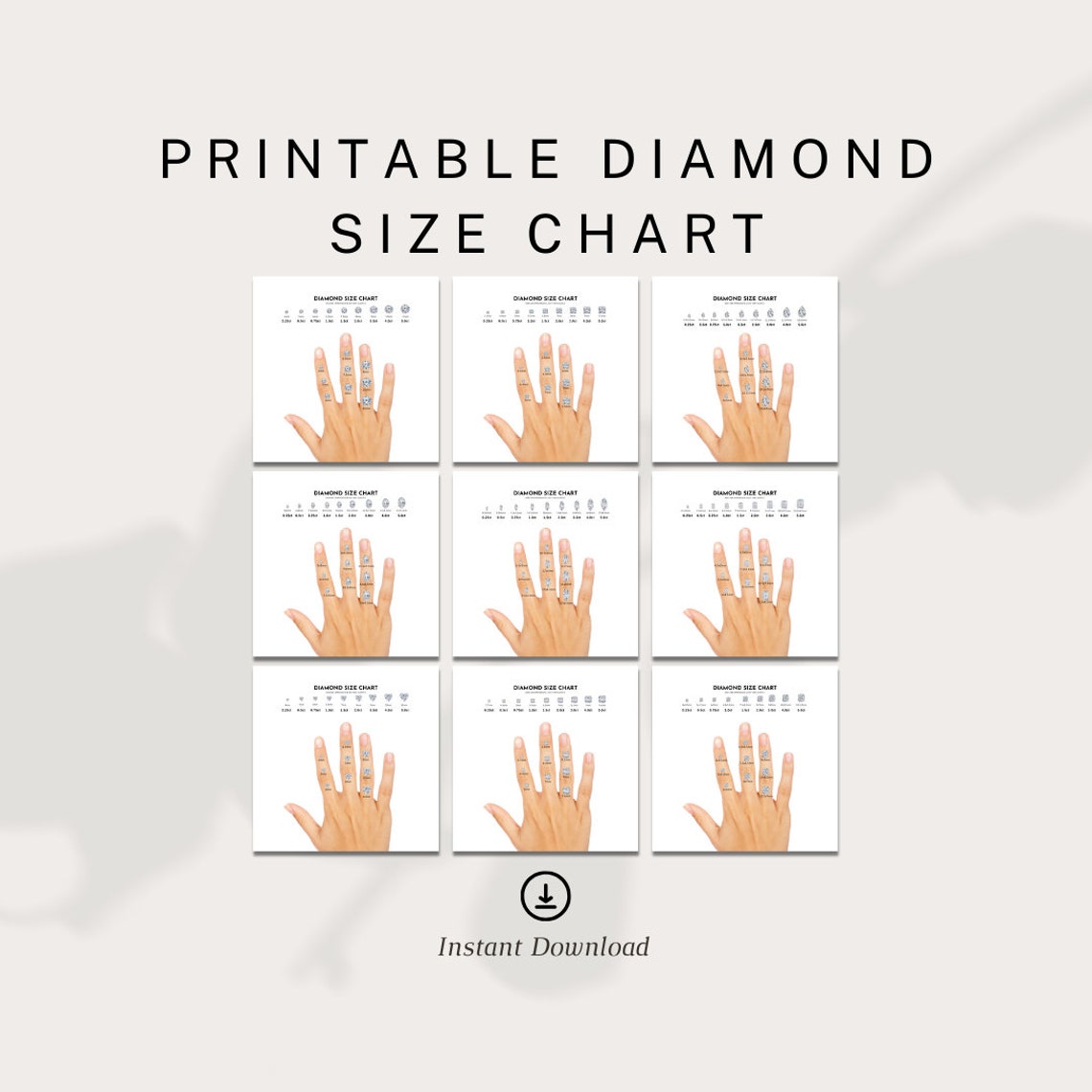 Printable Diamond Size Chart | Carat to Millimeter Conversion Guide ...