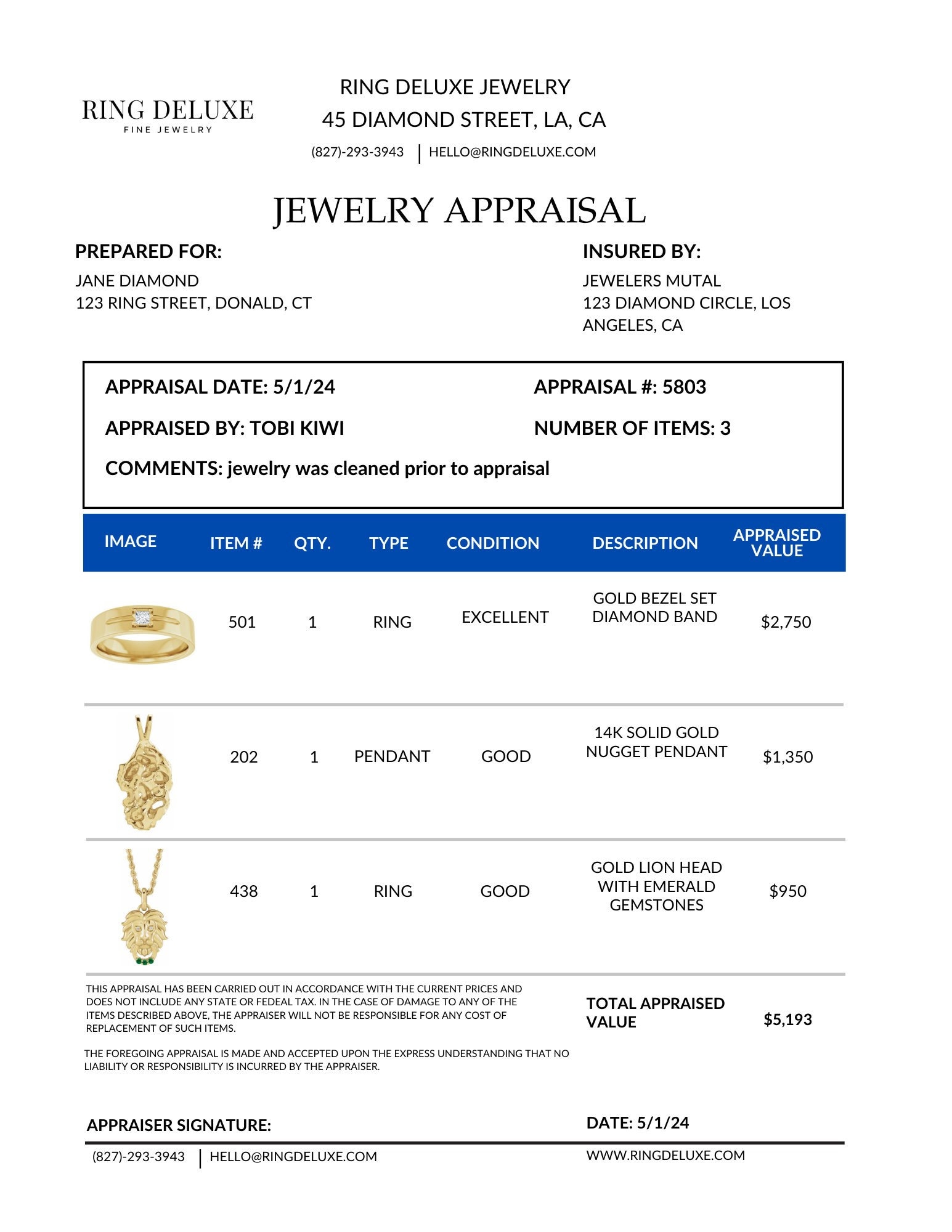 Multi-item Jewelry Appraisal Template PDF Re-usable Templates for ...