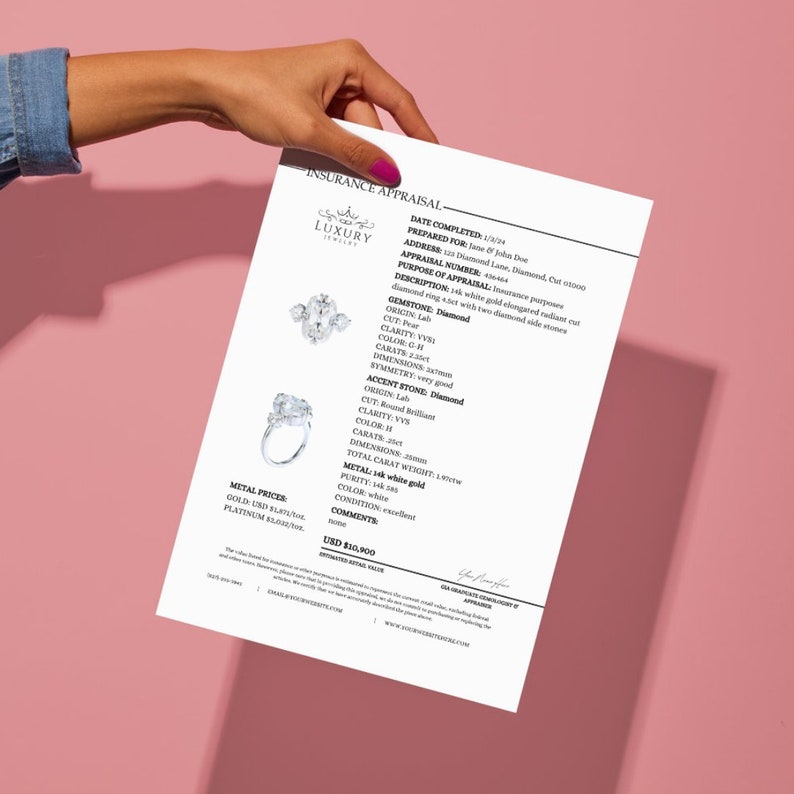 Diamond Insurance Jewelry Appraisal Customizable Template Jewelry ...