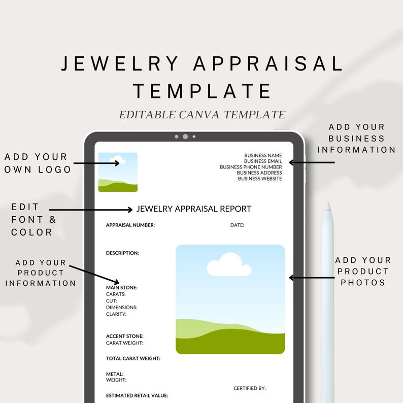 Jewelry Appraisal Template: Customizable Report for Jewelers (canva ...