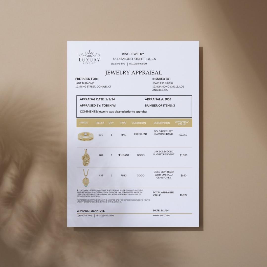 Jewelry Appraisal Template: Professional Report, Editable in Canva (PDF ...