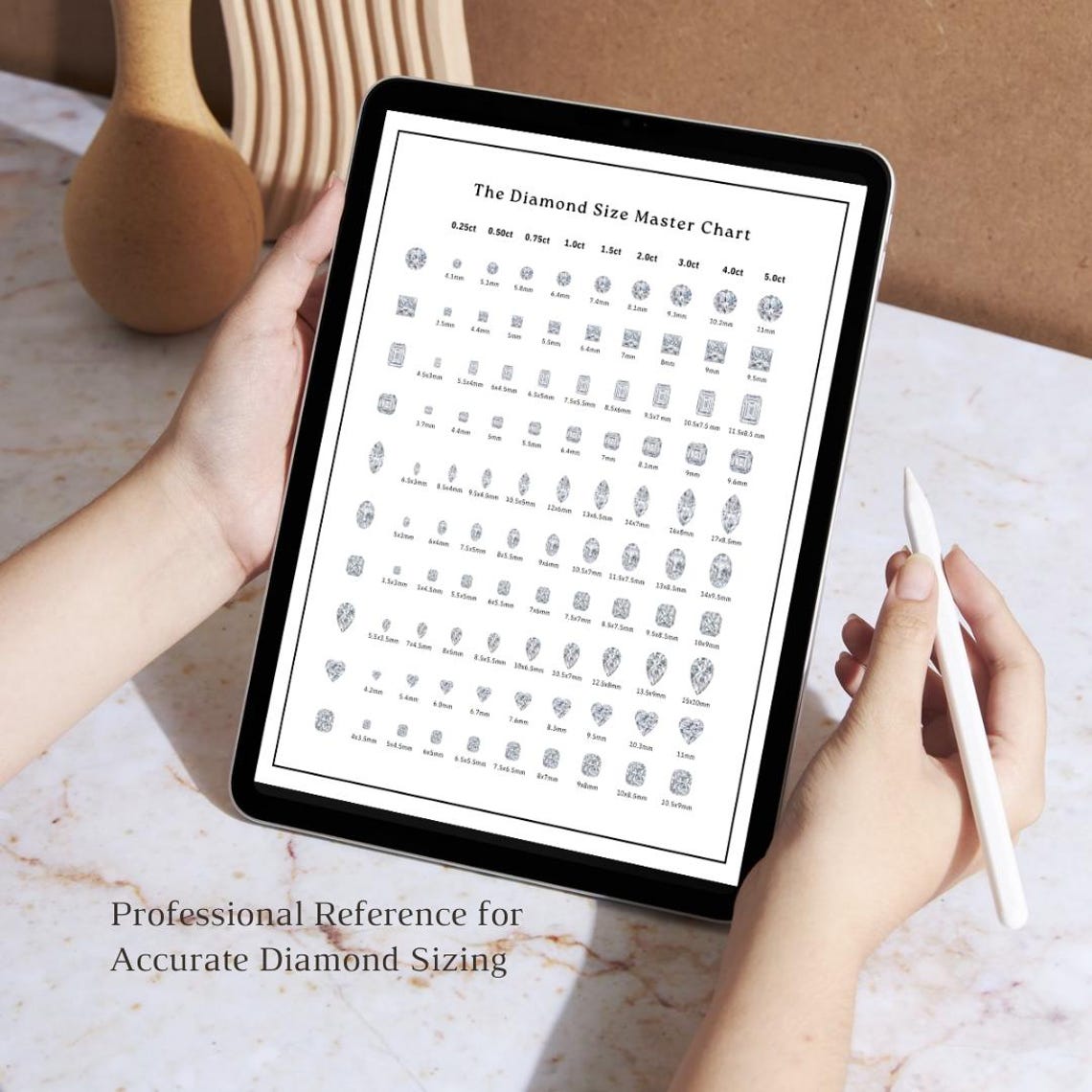 Printable Diamond Size Chart | Carat to MM Conversion Chart for ...