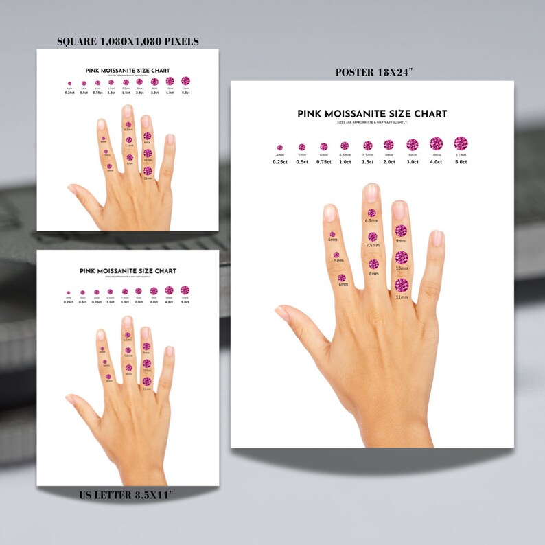 Pink Moissanite Size Chart: Carat to Mm Conversion (digital Download ...