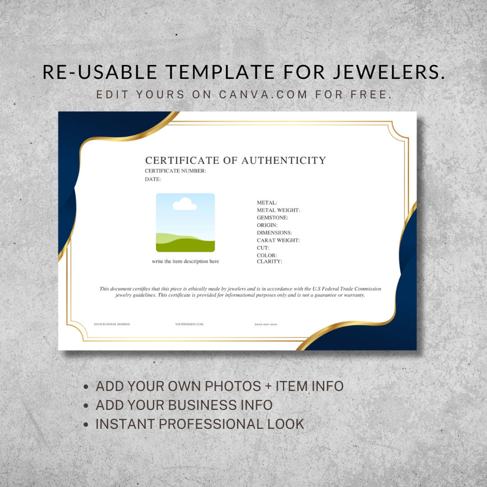 Customizable Ring Certificate of Authenticity Template Jewelry Business ...