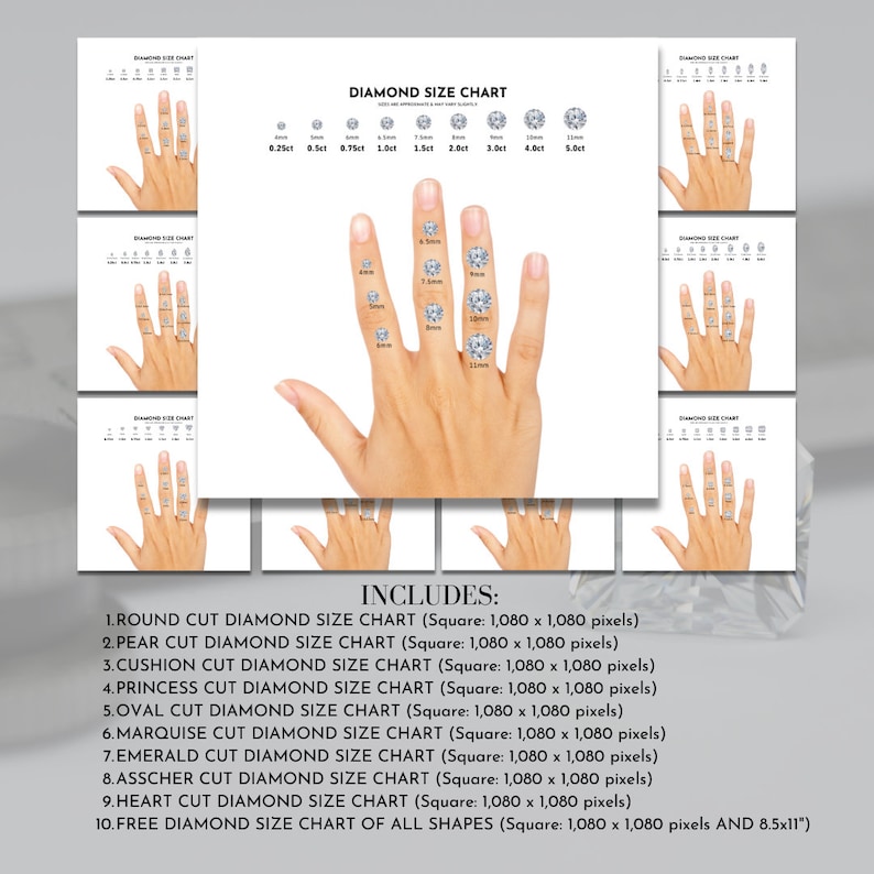 Diamond Carat Size Chart Bundle: Gemstone Conversion for Jewelers ...