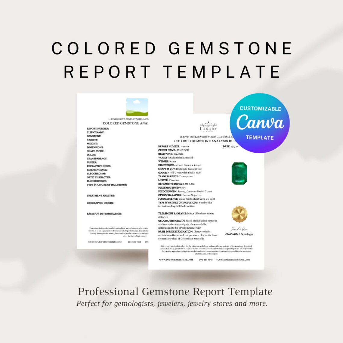 Gemstone Analysis Report Template: Professional Jewelry Business Tool ...